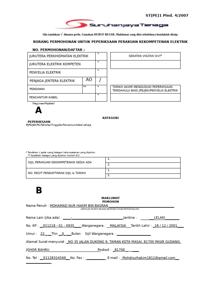 Borang Permohonan Peperiksaan ST(PE)1 | PDF