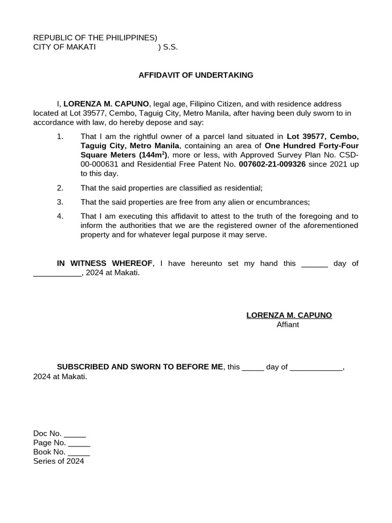 Affidavit of Lot Ownership | PDF
