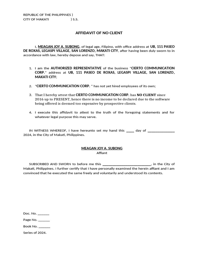 Affidavit of No Client | PDF