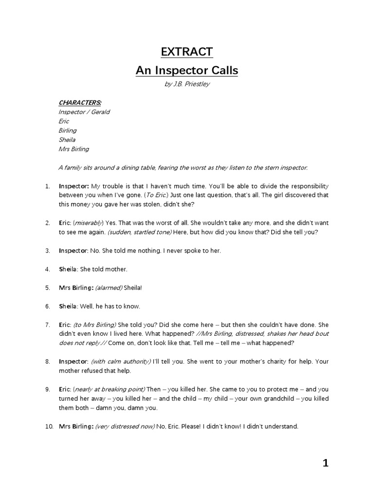 Xan Inspector Calls (5-Hander Extract) 2025 v2 | PDF