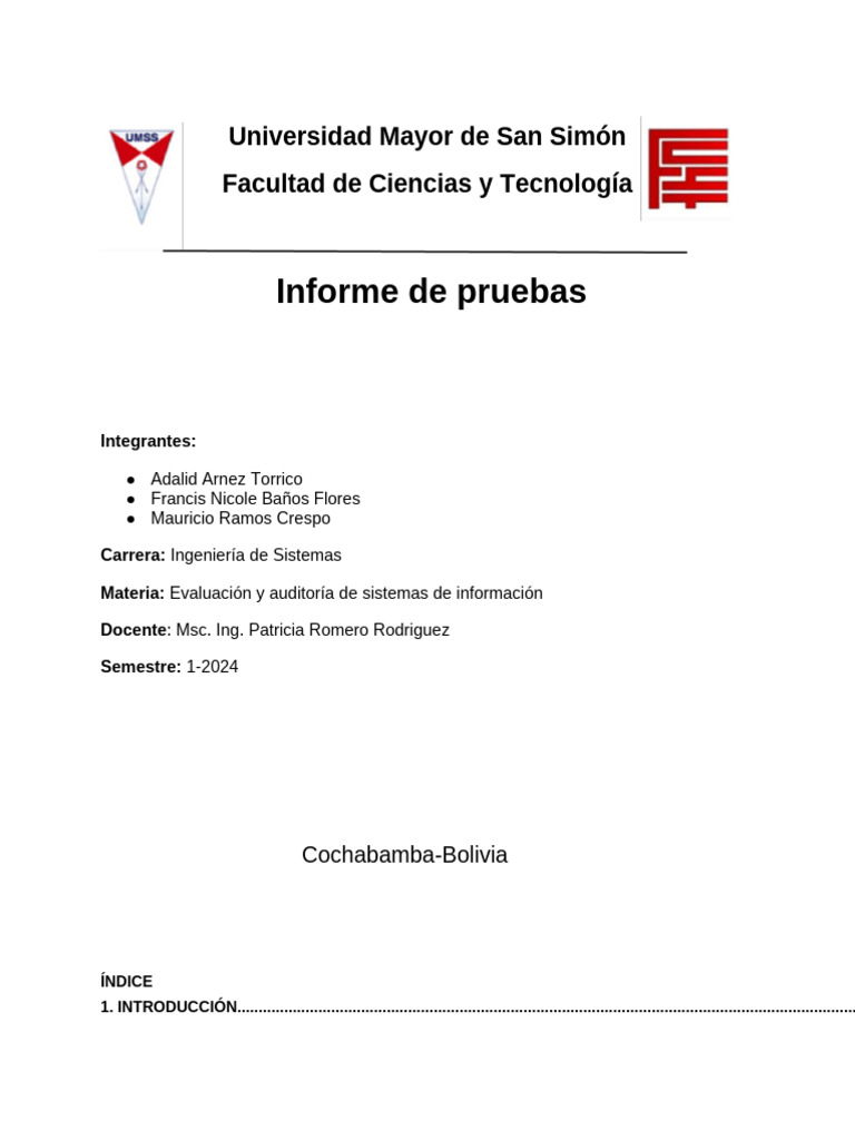 Modelo de Informe de Pruebas | PDF | Informática