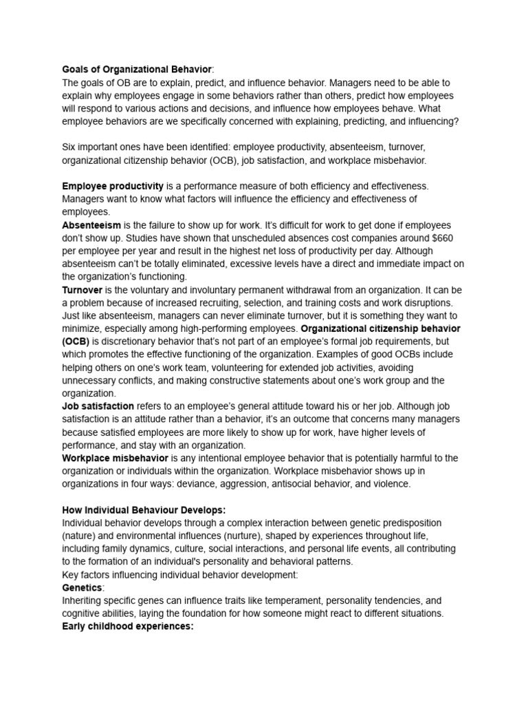 Goals of Organizational Behavior Explained | PDF | Behavior | Turnover ...