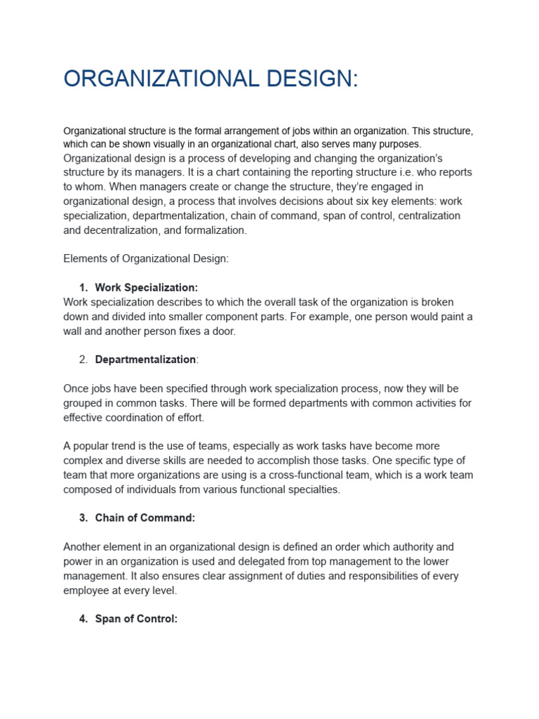 Key Elements of Organizational Design | PDF | Organizational Structure ...