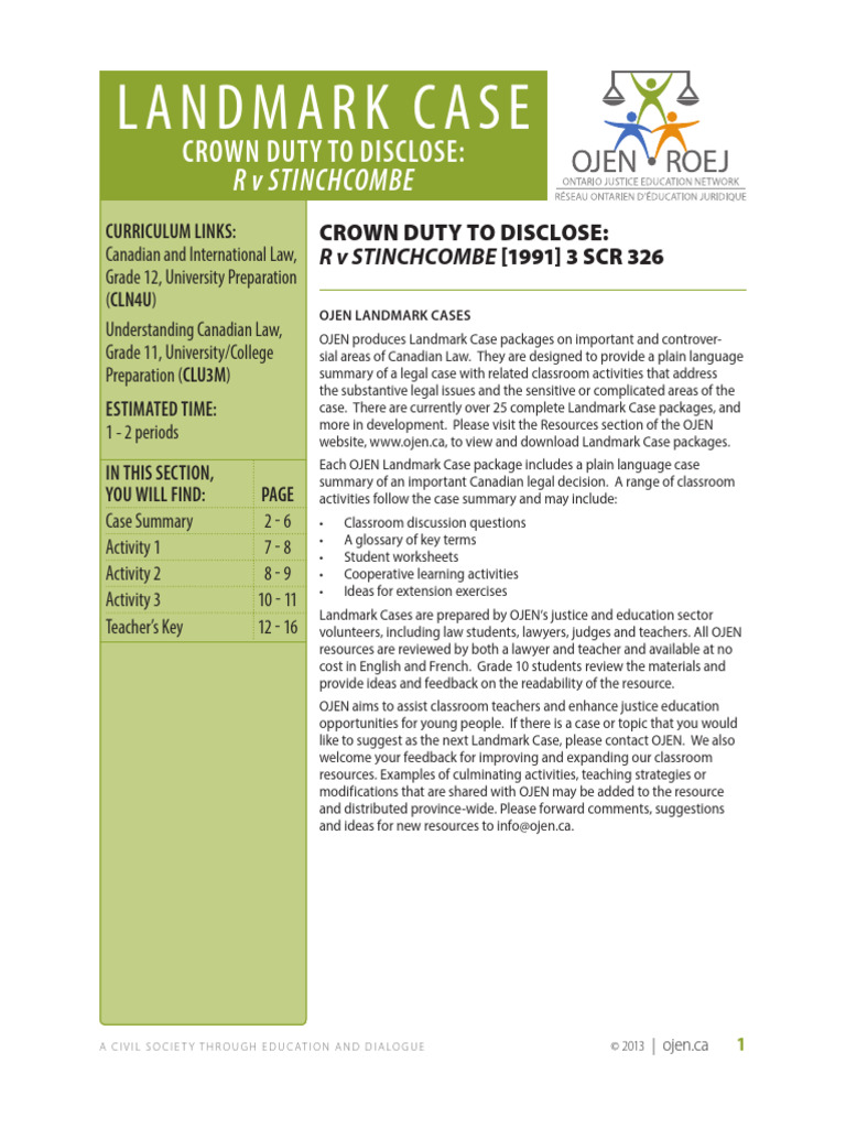 Crown Disclosure Duty in R v Stinchcombe | PDF | Discovery (Law) | Prosecutor