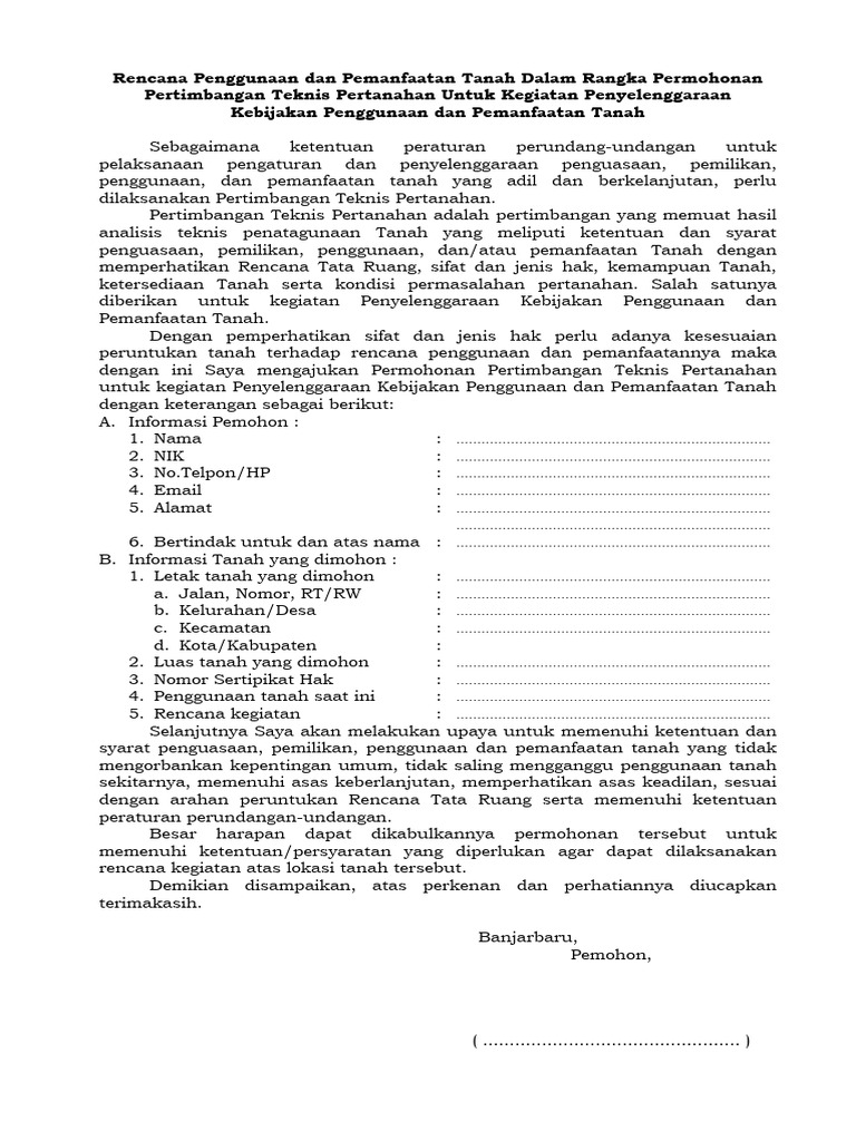 Contoh Proposal Rencana Penggunaan Dan Pemanfaatan Tanah | PDF