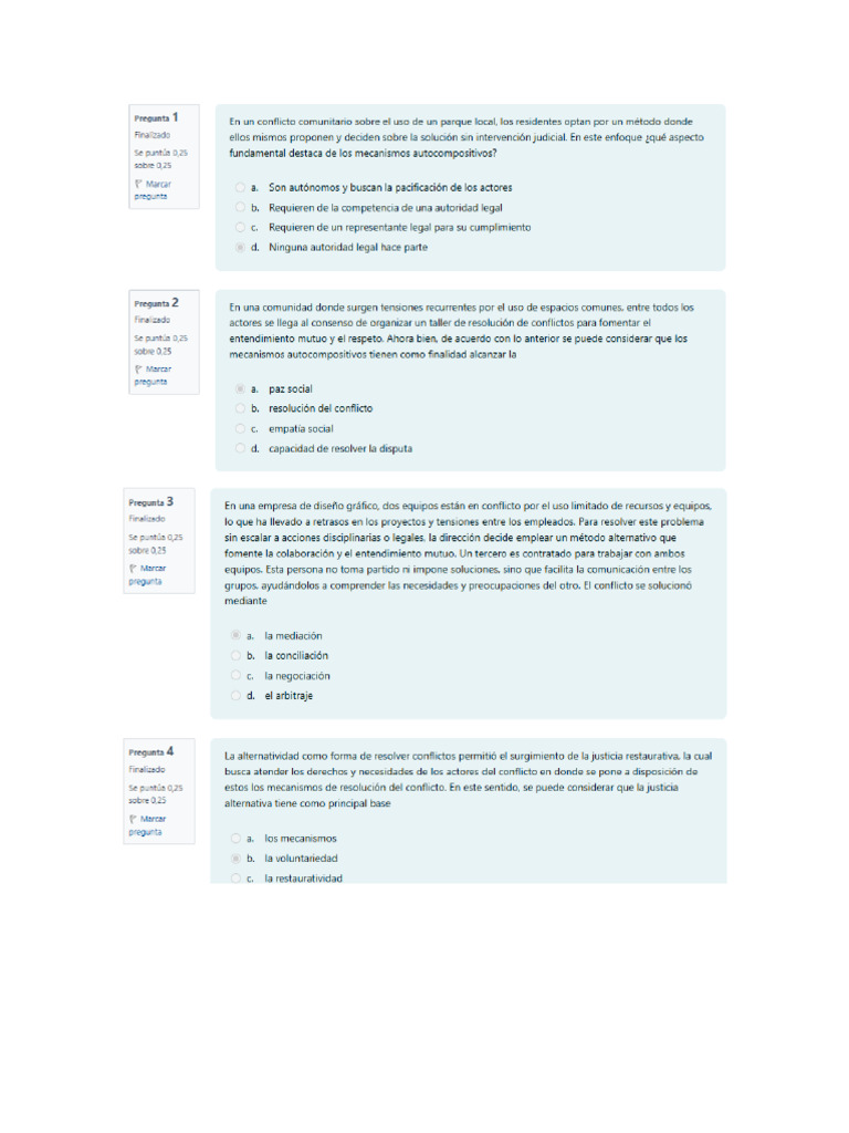 Cuestionario Resolucion de Conflictos | PDF
