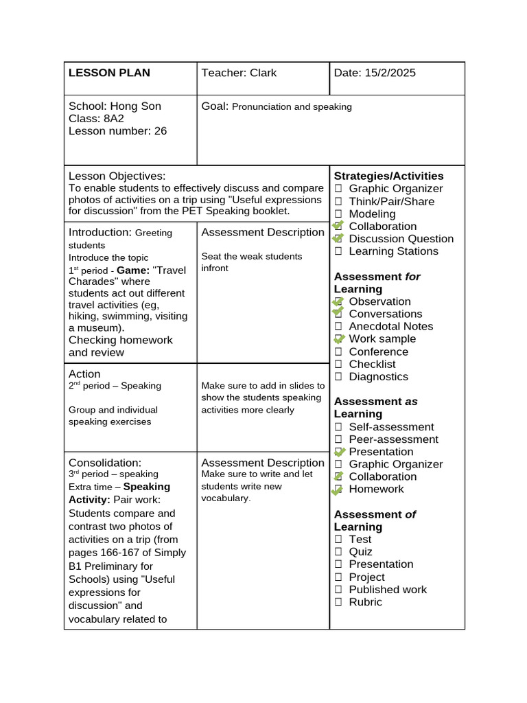 8A2 Lesson Plan: Travel Discussion Skills | PDF | Pedagogy | Behavior Modification