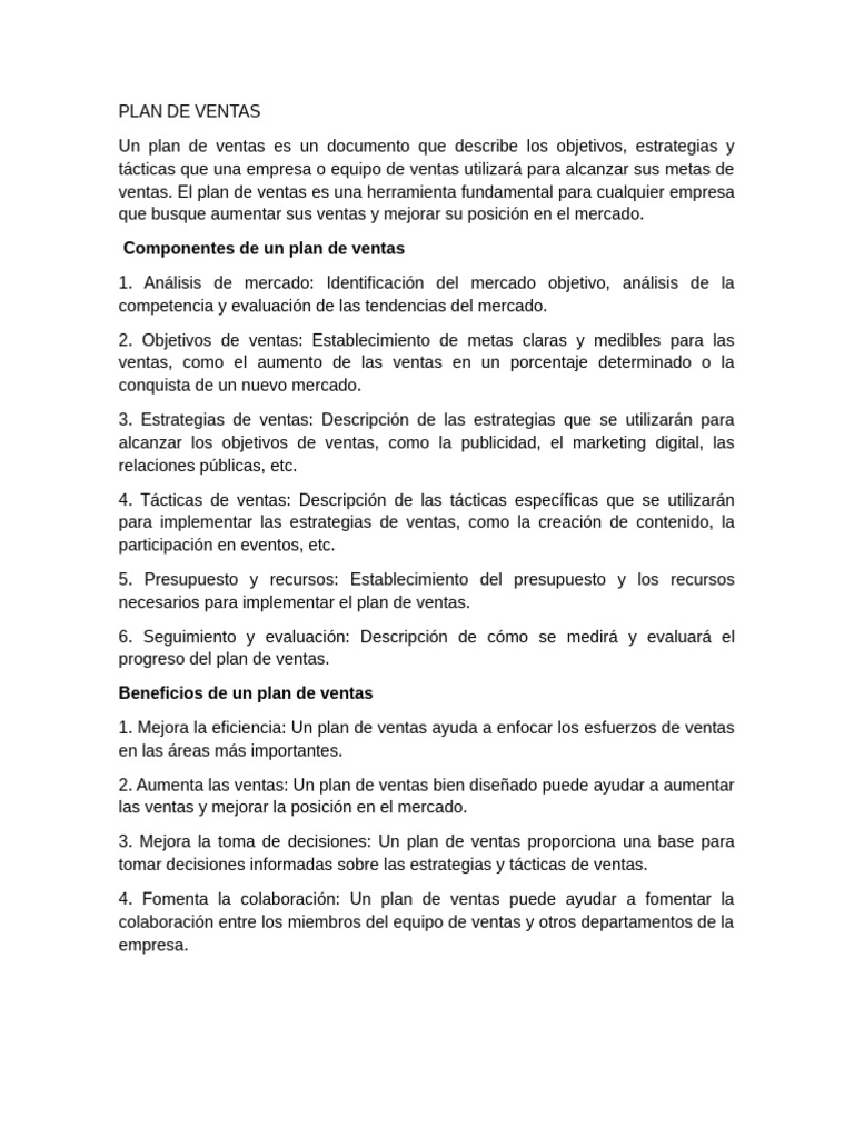 Guía Completa del Plan de Ventas | PDF
