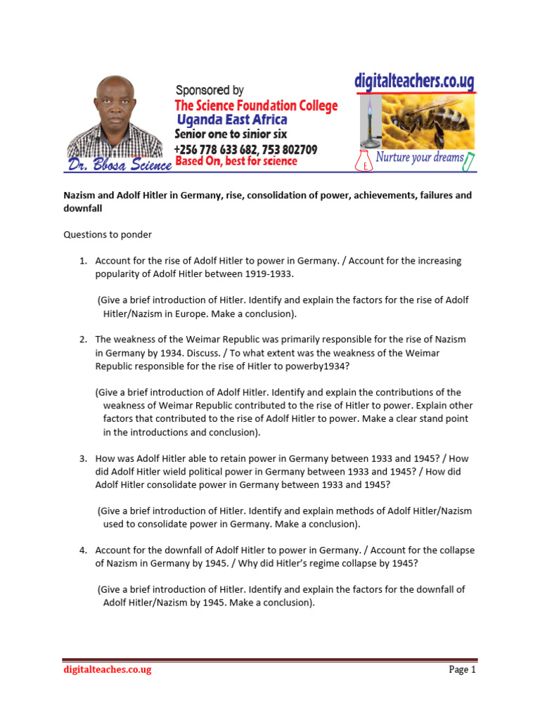 Nazism and Adolf Hitler in Germany Rise Consolidation of Power ...