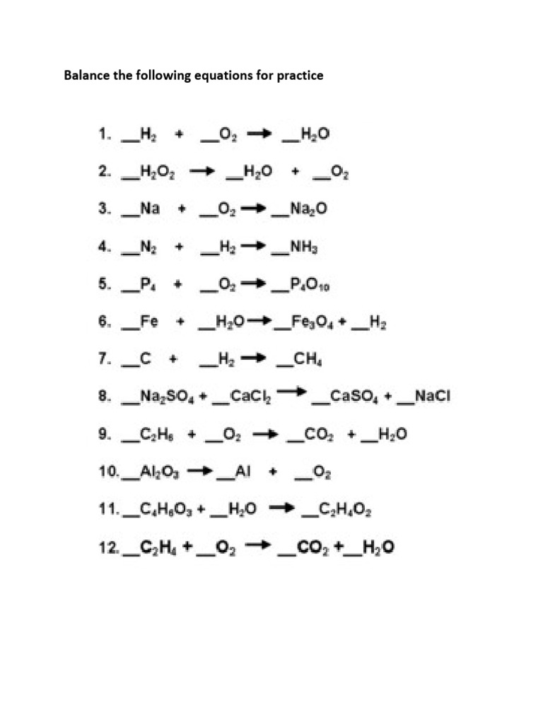 Balancing equations practice | PDF