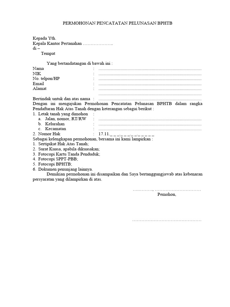 Formulir Permohonan Pelunasan BPHTB - PPH | PDF