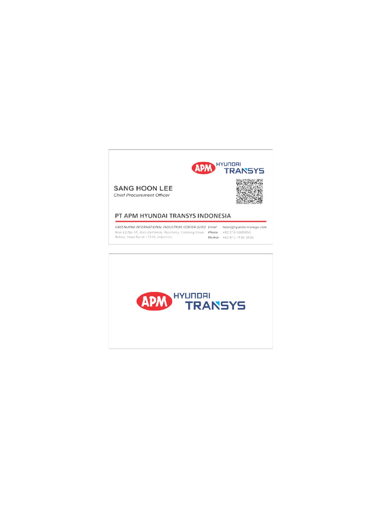 APM - Hyundai - Name Card Mr. Edwin | PDF