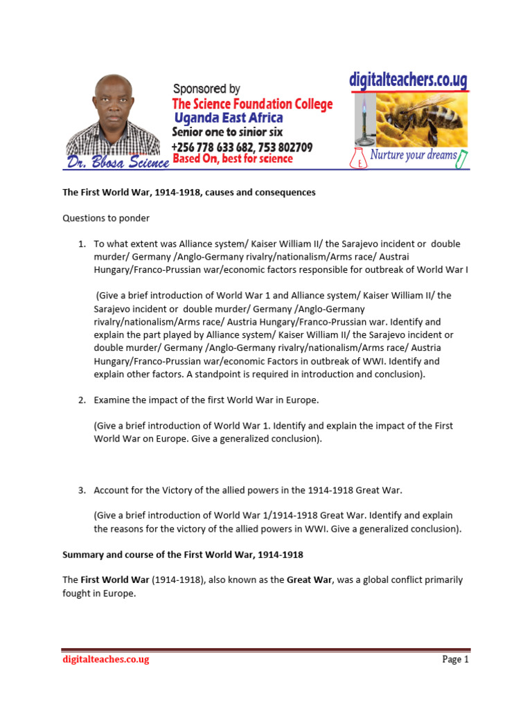 The First World War 1914 1918 Causes and Consequences | PDF | Austria ...