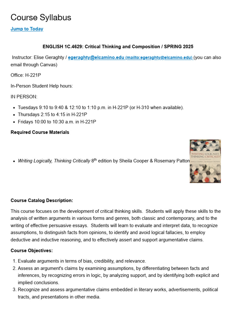 Critical Thinking & Composition Syllabus | PDF | Academic Dishonesty ...