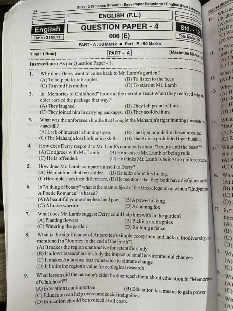 Set-4 English Sample Paper | PDF