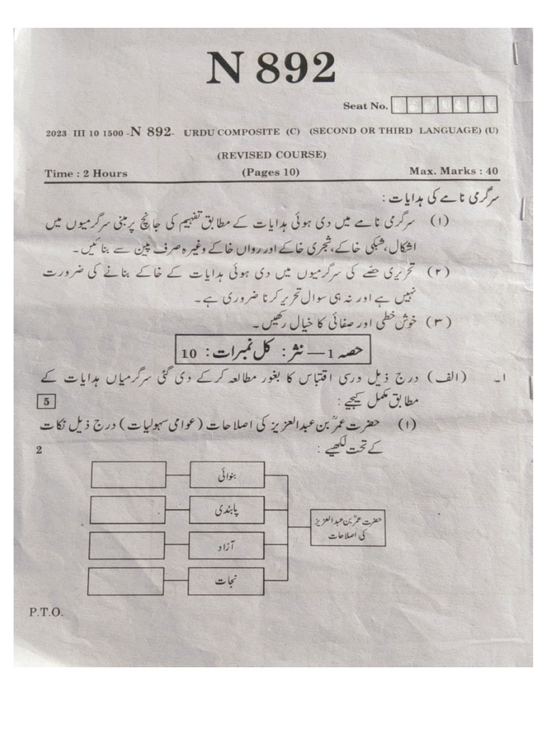 Std-10 Urdu Board Paper (2023) | PDF