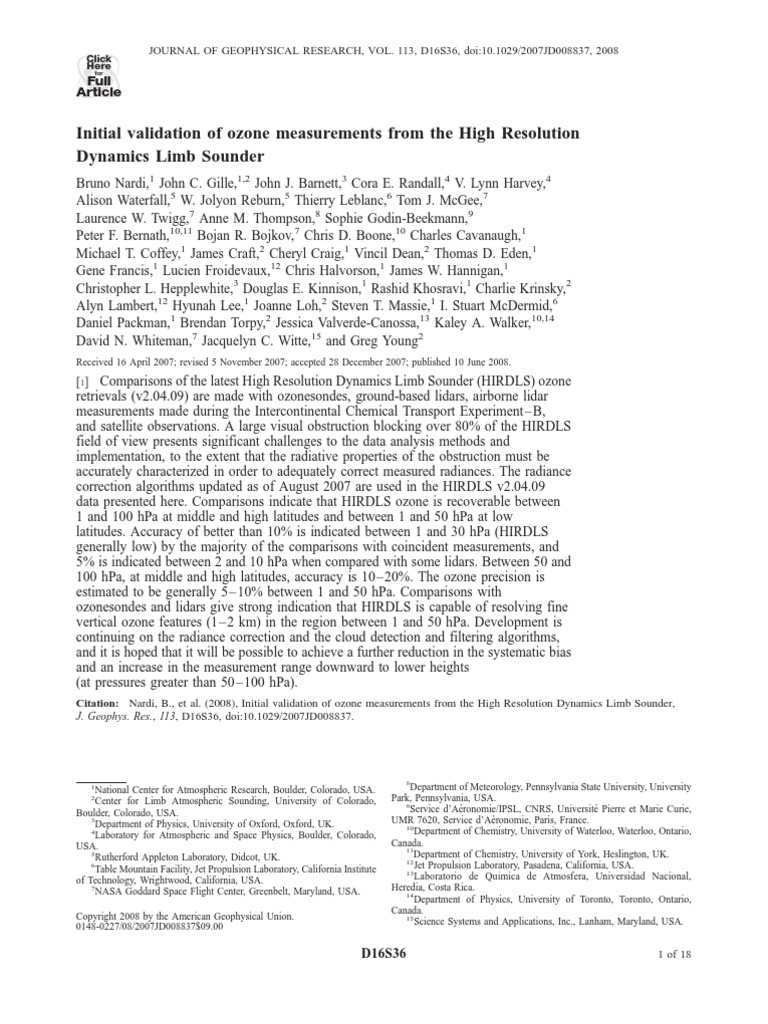 Bruno Nardi Et Al - Initial Validation of Ozone Measurements From The ...