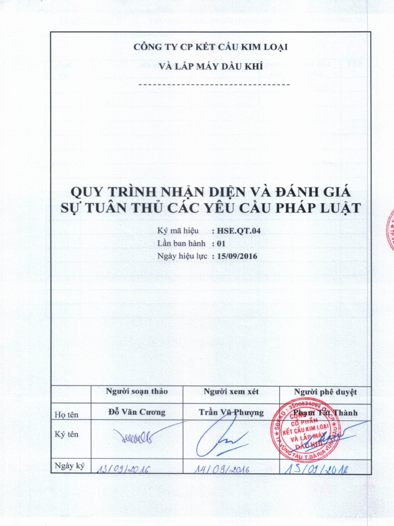 HSE - qt.04 Nhan Dien Va Danh Gia Su Tuan Thu Phap Luat | PDF