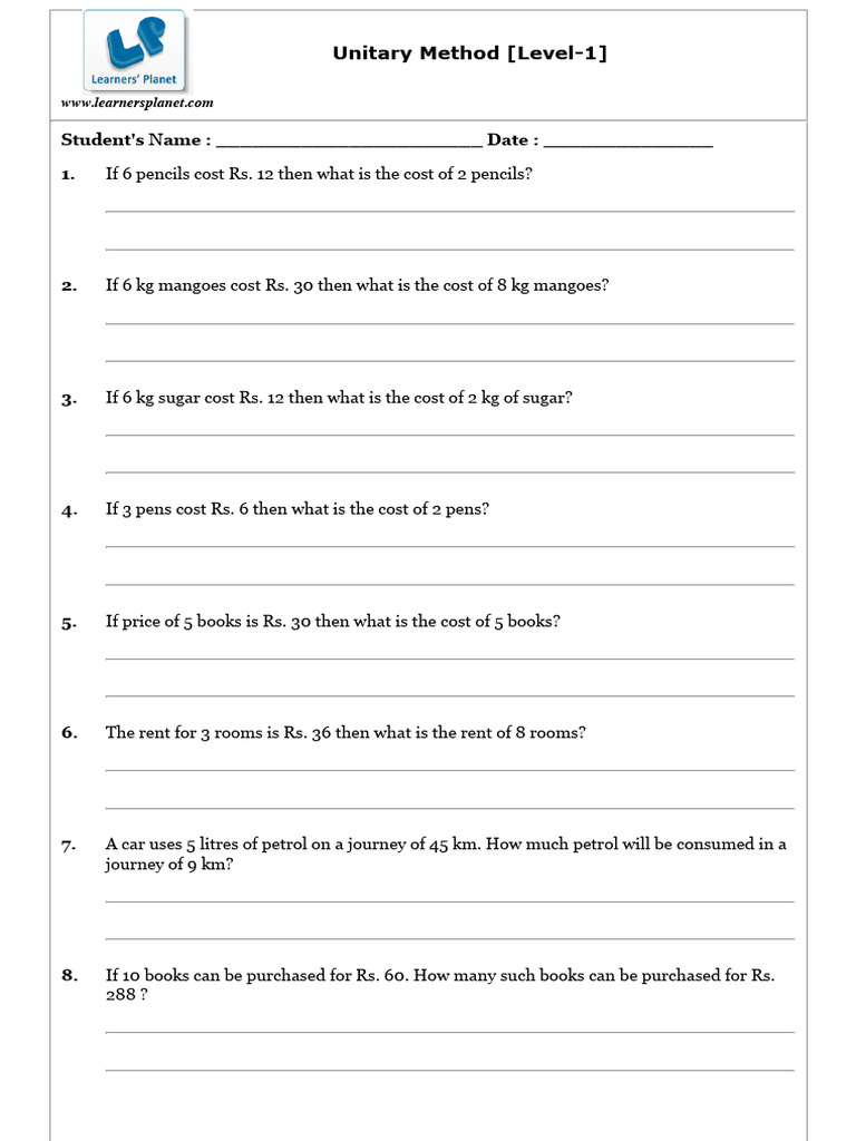 Unitary Method Practice Problems | PDF