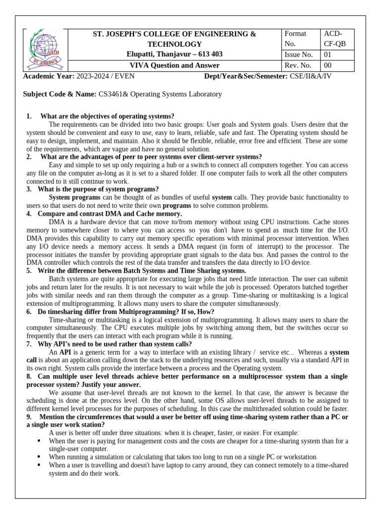 viva question and answer | PDF | Process (Computing) | Operating System