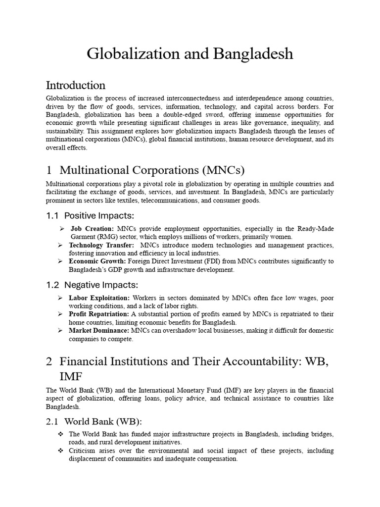 23010901004.globalization and Bangladesh by MD Julkar Naeem Shourov | PDF | Globalization ...