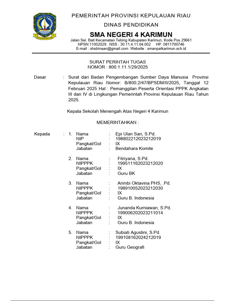 Surat Tugas Orientasi PPPK | PDF