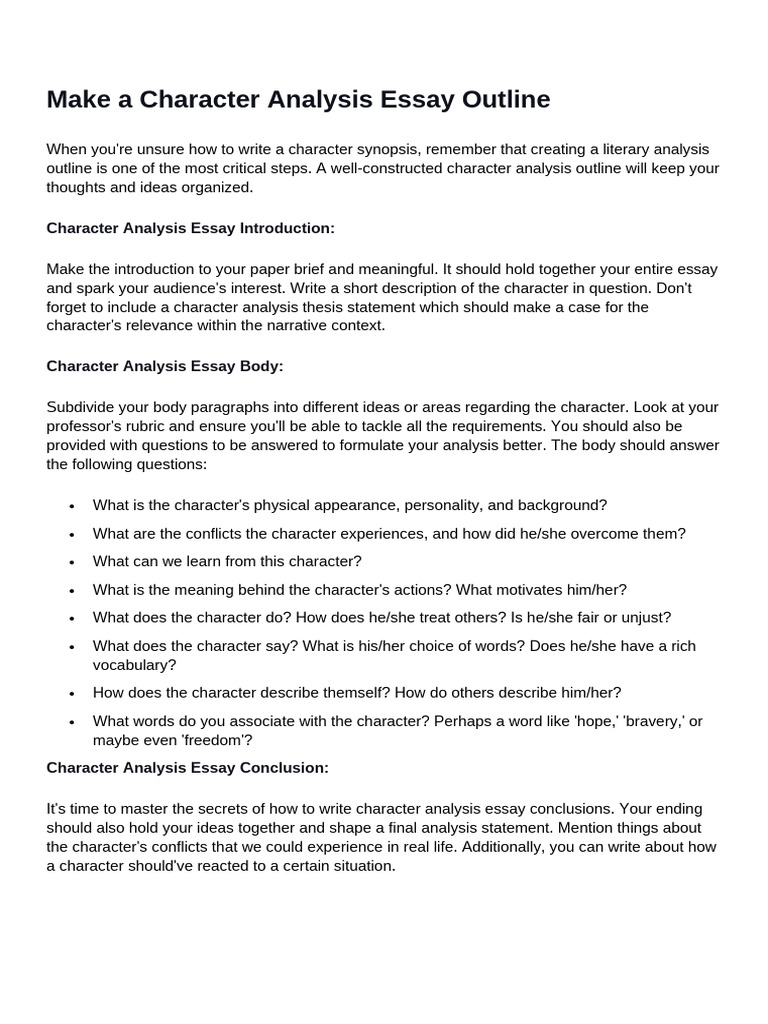How to write a Character Analysis Essay Outline | PDF