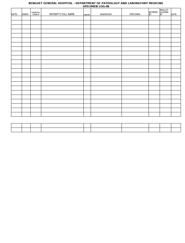 Hospital Specimen Log Sheet | PDF