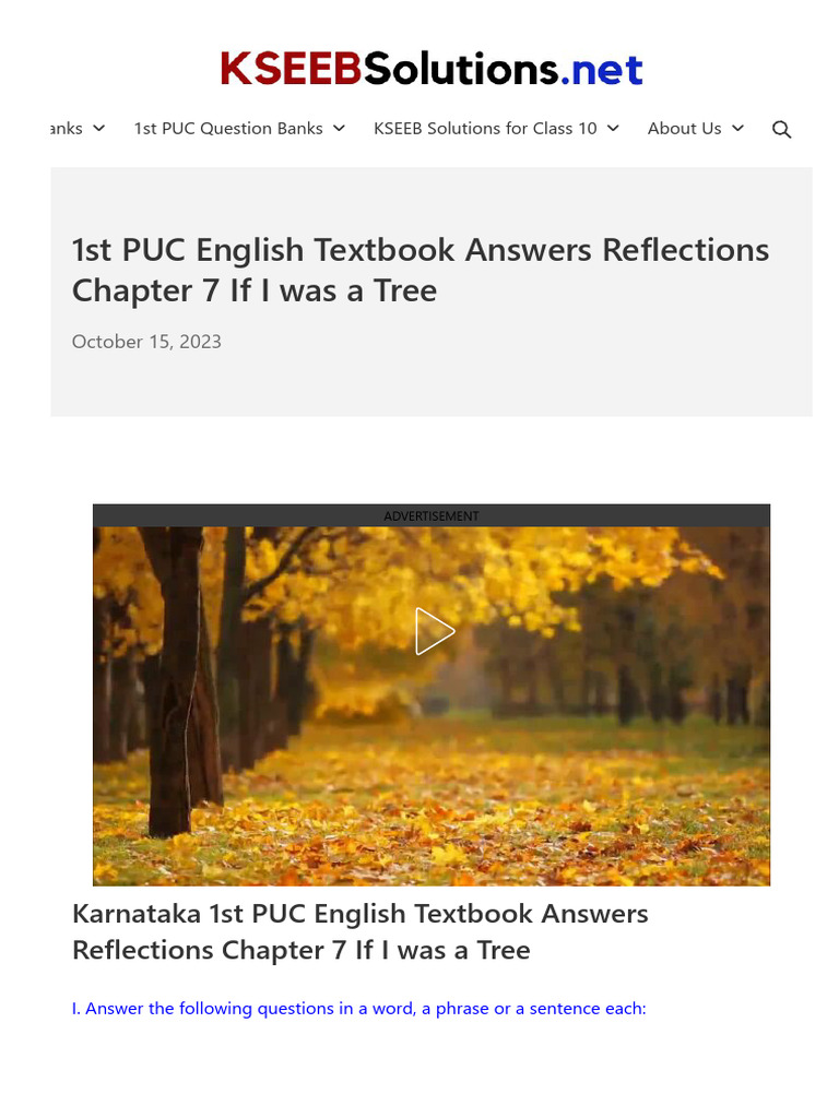 1st Puc English Textbook Answers Reflections Chapter 7 | PDF