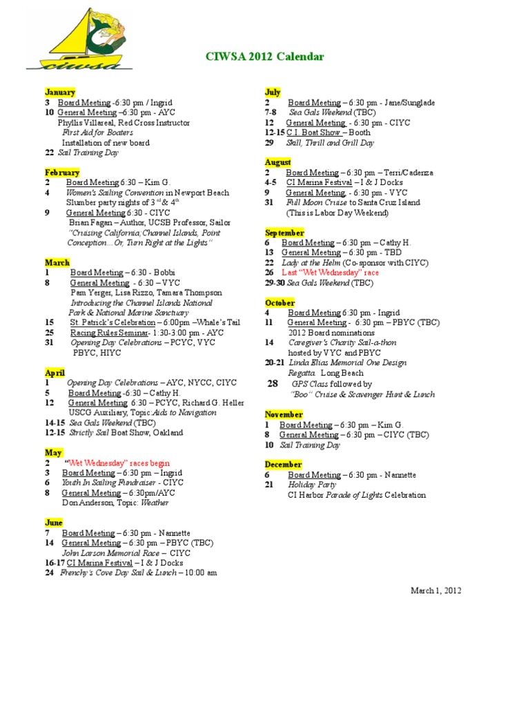 2012 Calendar | PDF | Water Transport | Water Sports