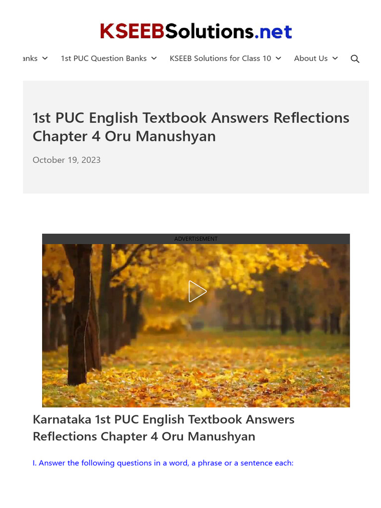 1st Puc English Textbook Answers Reflections Chapter 4 | PDF | Question