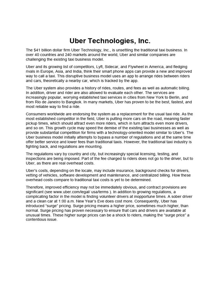 Uber's Disruption of Taxi Services | PDF | Pricing | Economies