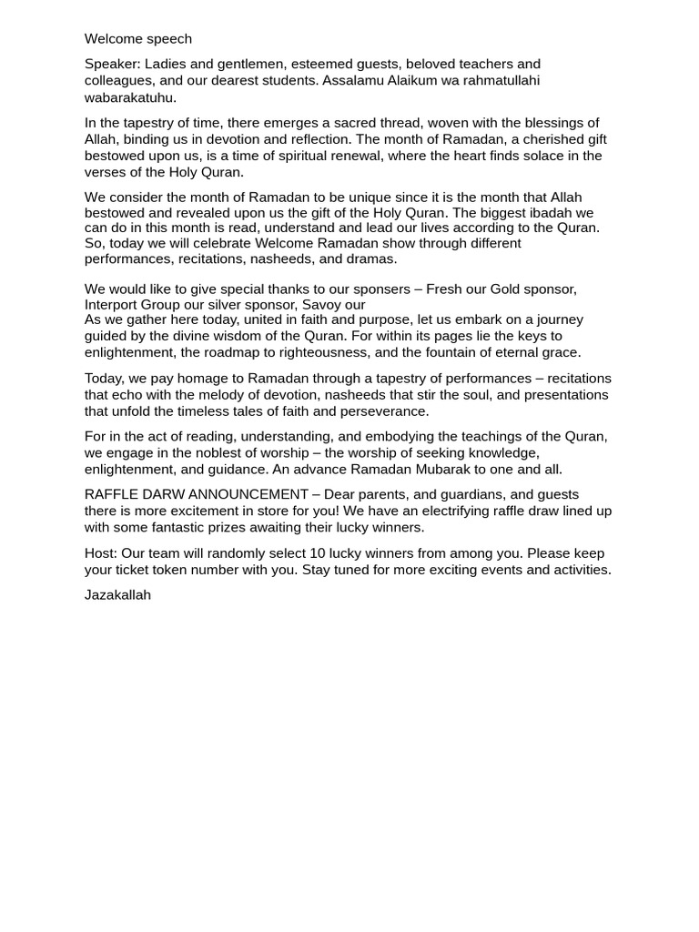 welcome_speech_for_ramadan_show 2025 | PDF