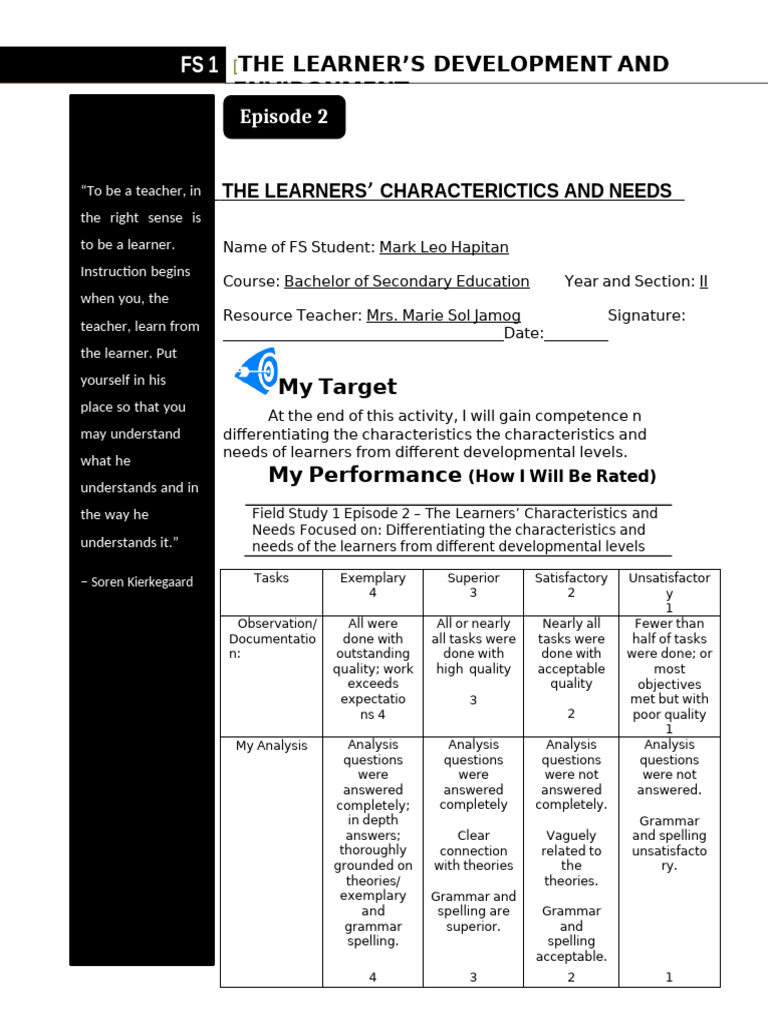 Education Student's Learner Analysis | PDF | Learning | Teachers