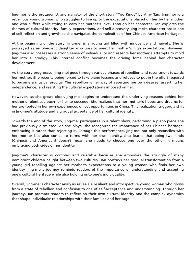 Jing Mei Character Analysis | PDF | Identity (Social Science)