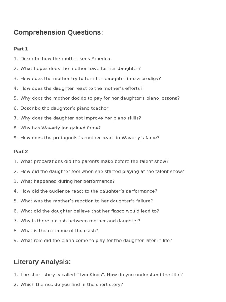 Comprehension Questions, acting, essays | PDF