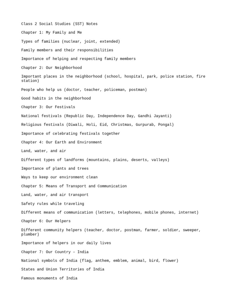 Class 2 Social Studies Notes Overview | PDF