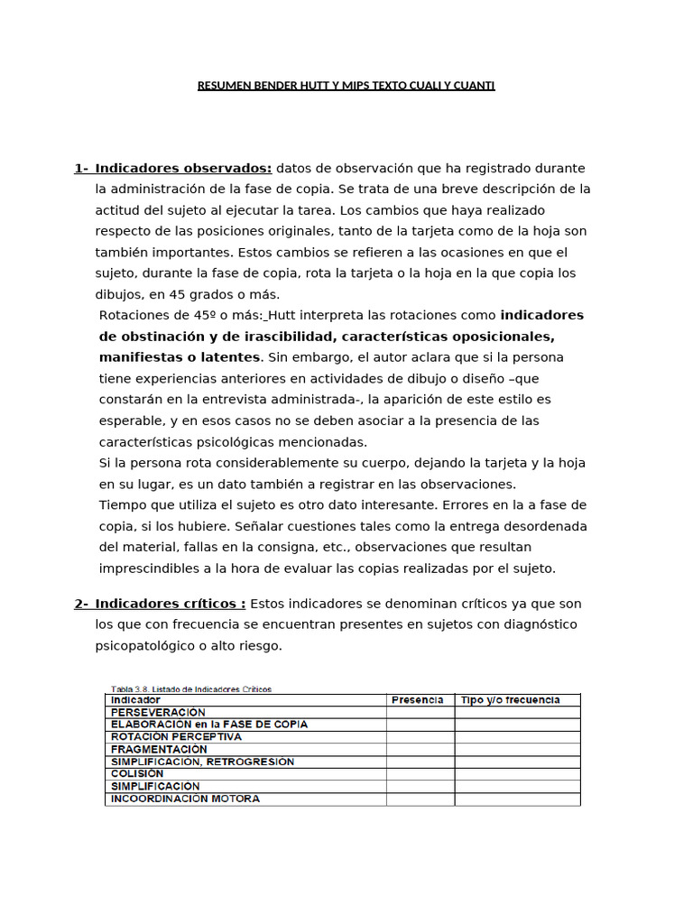 Resumen Bender Hutt y Mips Texto Cuali y Cuanti | PDF | Neurosis | Esquizofrenia