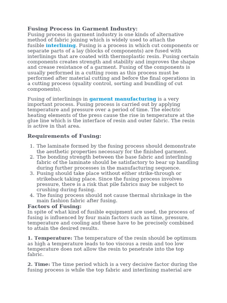 Fusing Process in Garment Industry | PDF | Lamination | Textiles