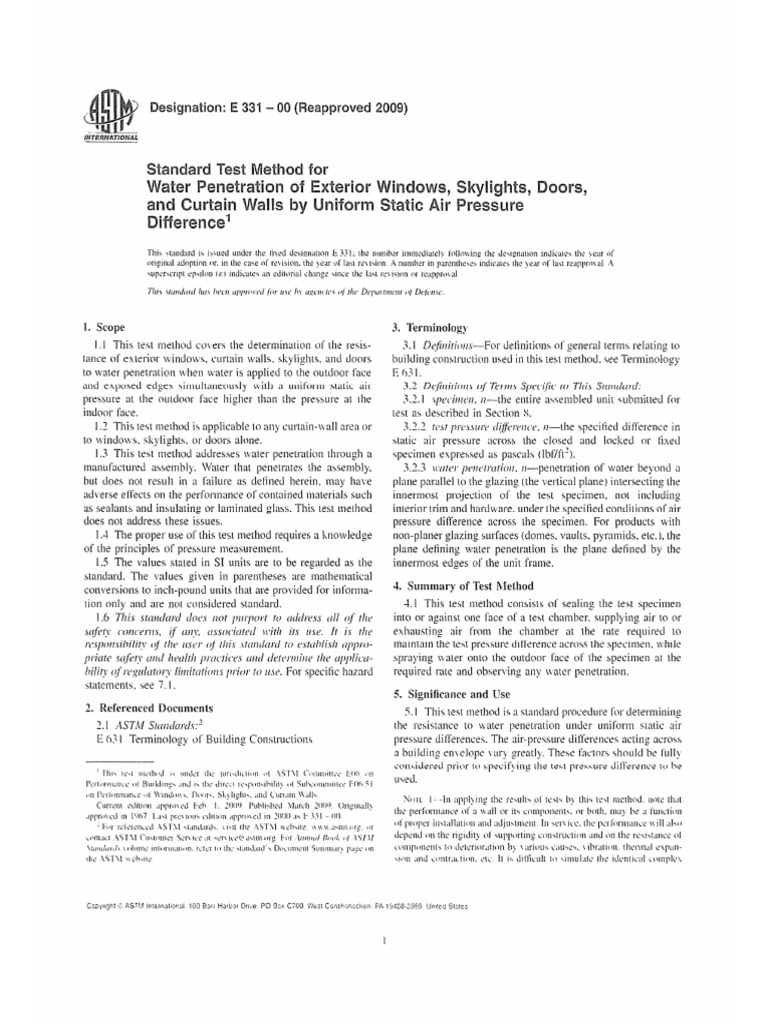 Astm E330m-14 - Astm E331-00 2009 | PDF