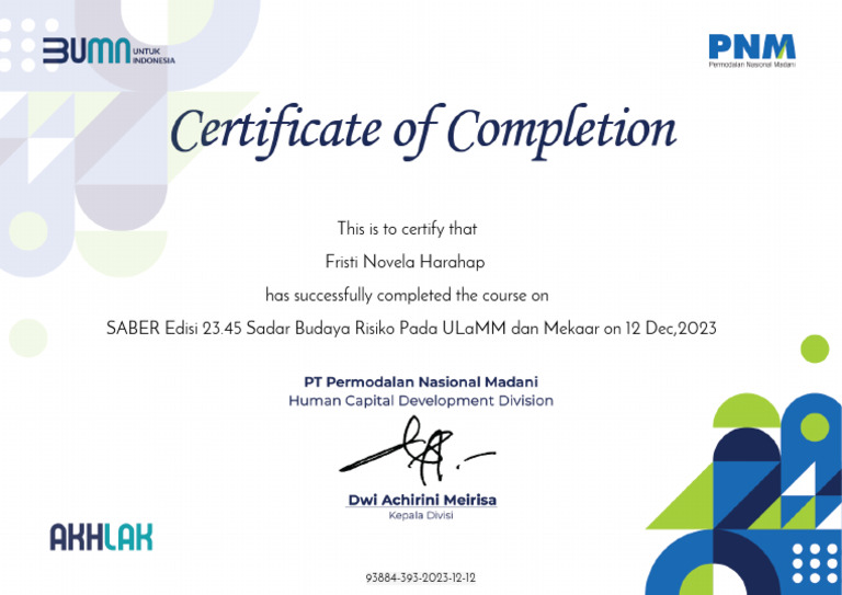 Certificate-Saber Edisi 2345 Sadar Budaya Risiko Pada Ulamm Dan Mekaar ...