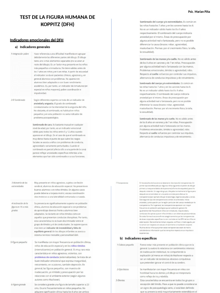 Test de La Figura Humana de Koppitz | PDF
