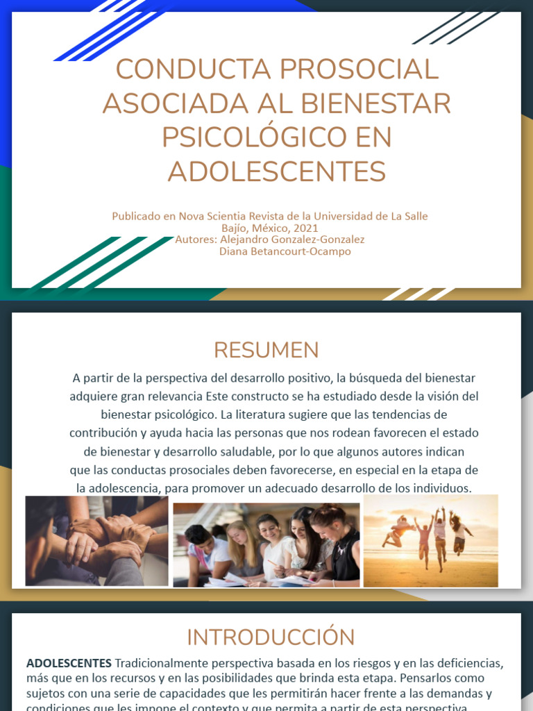Conducta Prosocial Asociadas Al Bienestar Psicológico en Adolescentes ...