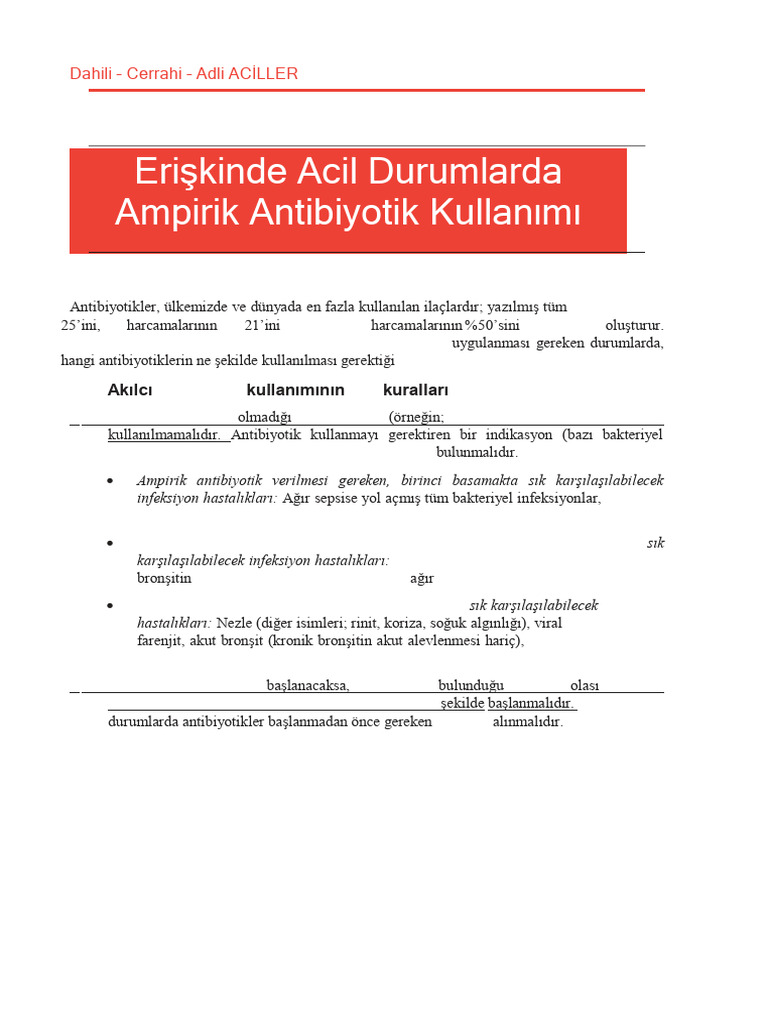 Eriskinde - Acil .Durumlarda - Ampirik.antibiyotik - Kullanimi | PDF