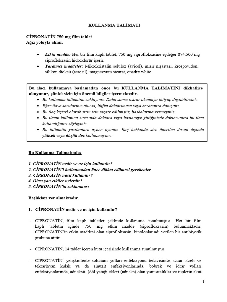 Cipronatin 750 Tablet KT | PDF