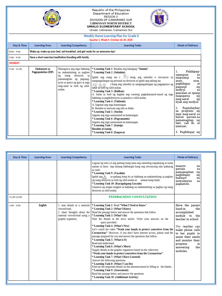 Grade 6 All Subjects WHLP q1 w4 | PDF | Learning