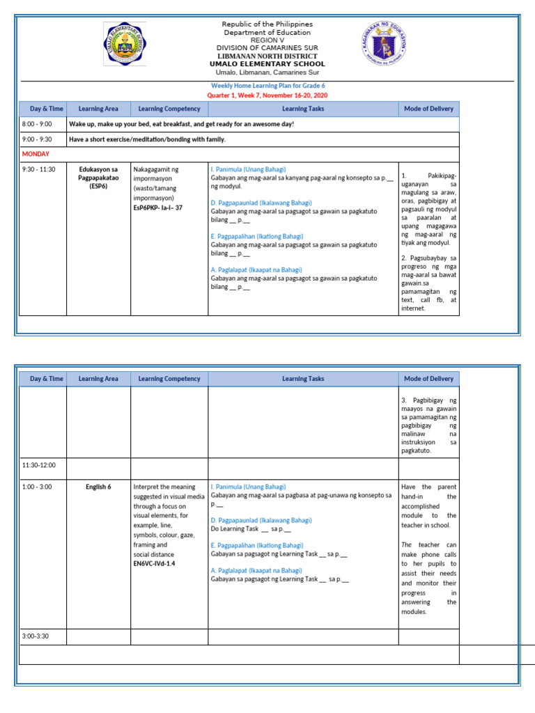 GRADE 6_ALL SUBJECTS_WHLP_Q1_W7 | PDF