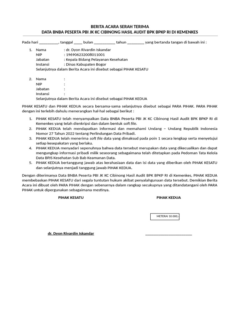Berita Acara Serah Terima Data Bnba | PDF