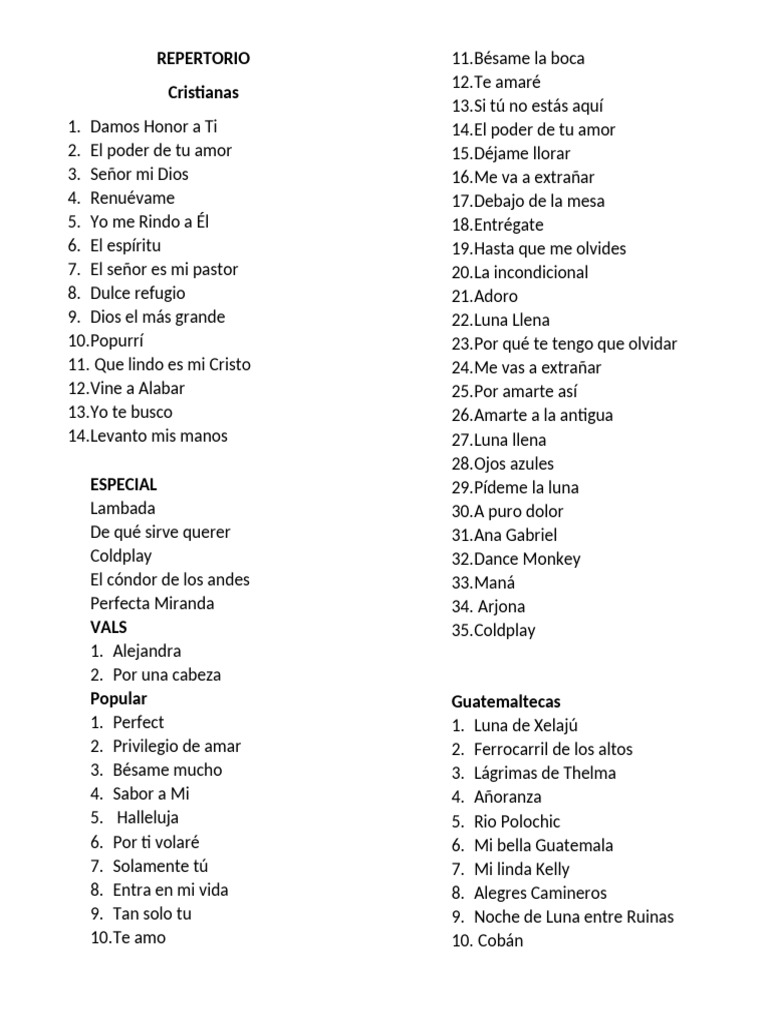 Repertorio Musical Variado | PDF