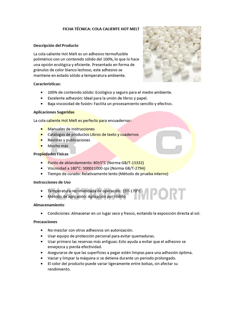 FICHA TÉCNICA - COLA CALIENTE HOT MELT | PDF